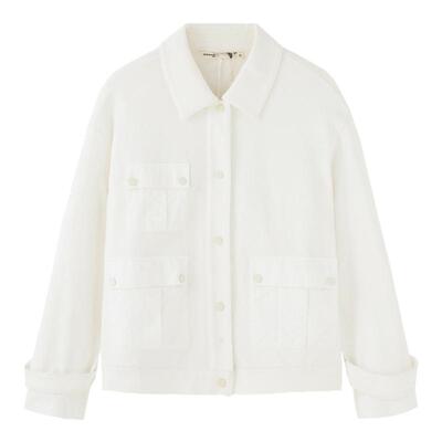 布景外套女春季新品工装风衬衫领多口袋纯色简约短款长袖上衣0594