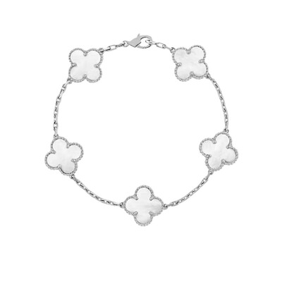 红玉髓镭射四叶草五花手链女镀18K玫瑰金520送新年礼孔雀石黄金