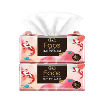 洁柔抽纸锦鲤高端艺术油画4层加厚2大包餐巾家用实惠面巾纸