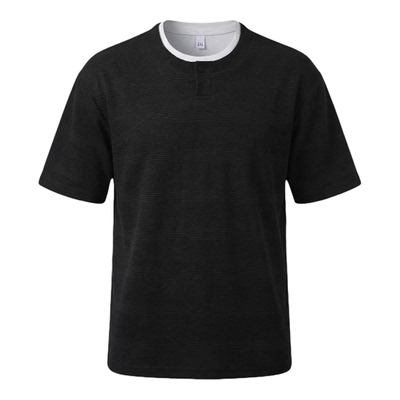 春夏季短袖男假两件休闲圆领T恤