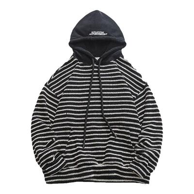 条纹撞色针织衫拼接连帽卫衣男女