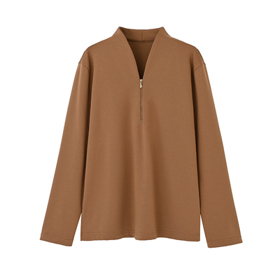 COMMON VALUE「 灵 Nav」新中式禅意领上衣半拉链卷袖极简百搭T恤