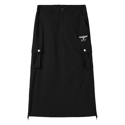 BOYLONDON时尚logo刺绣大口袋黑色工装裙春夏女款半身裙W40003
