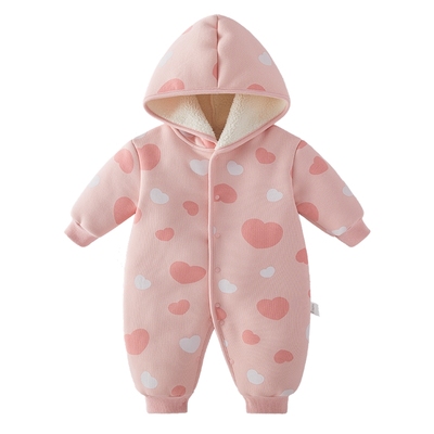 婴儿秋冬连体衣新生幼儿加绒保暖哈衣男幼童连帽爬服宝宝冬装女宝
