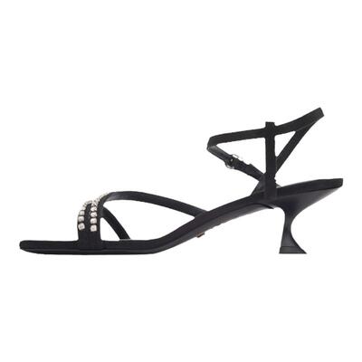 SW夏季水晶交叉系带方头高跟凉鞋