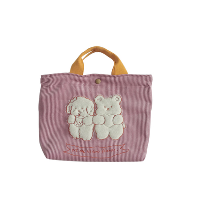 韩国ins可爱灯芯绒刺绣手提包