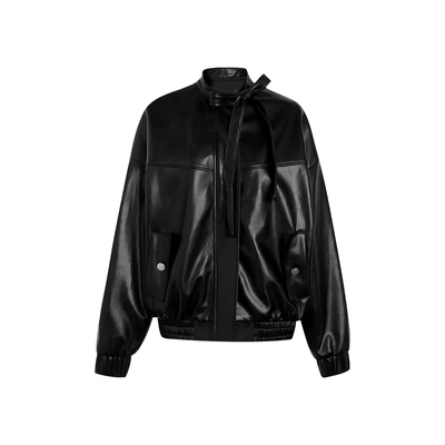 柔软环保pu皮蝴蝶结系带皮衣外套