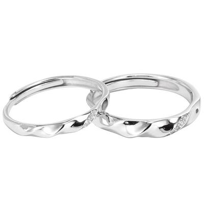 银戒指轻奢螺纹闪钻可调节情侣
