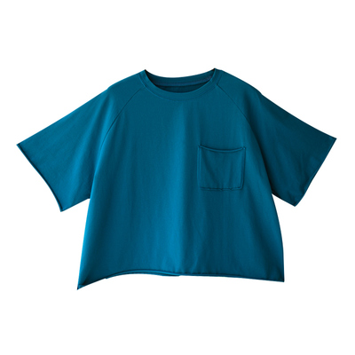 简约纯色自然卷边短款圆领T恤