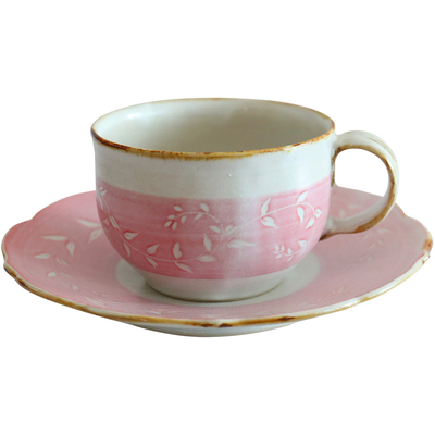 小葵川町屋 日本进口信乐烧山内手作复古雕花陶瓷咖啡杯红茶杯