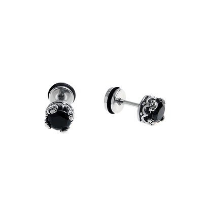 SAZ钛钢黑锆石嘻哈复古美式耳钉