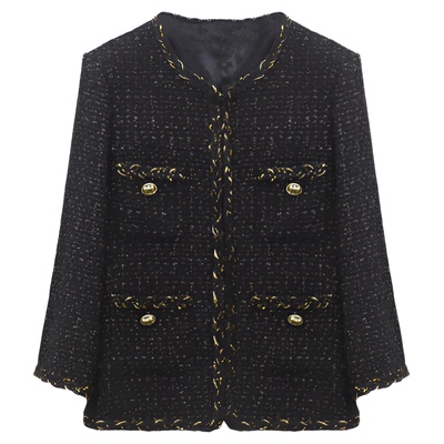 高端重工名媛黑金小香风外套