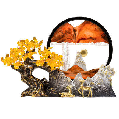 黄水晶发财树流沙画摆件装饰品