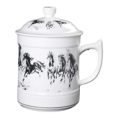 900ml大杯子带盖德化陶瓷杯办公室大容量水杯青花瓷大号泡茶茶杯