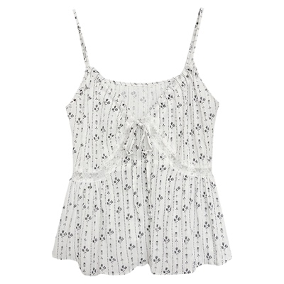 3ts法式凉感V领碎花长袖衬衫设计感雪纺衫吊带背心上衣