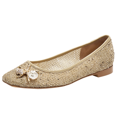 真美诗透气编织一脚蹬平底单鞋