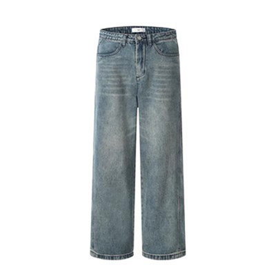 复古蓝色长裤牛仔裤春秋