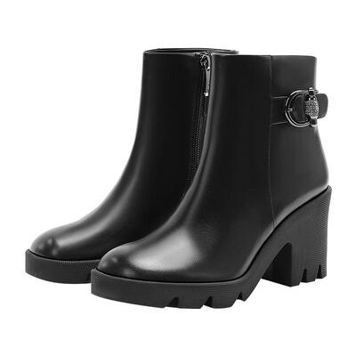 时装靴粗跟短靴诺贝达通勤风