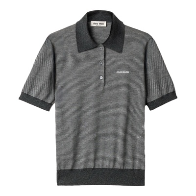miumiu谬谬灰色条纹女POLO衫