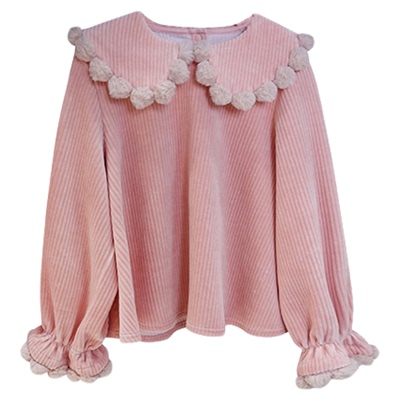 qimoo淇木花边领长袖套头衫