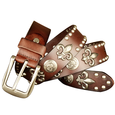 腰带头层牛皮铆钉合金金属朋克风