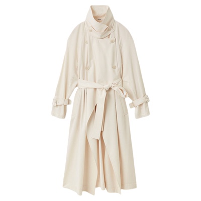 SNIDEL2026春夏新品百搭翻领系带双排扣纯色风衣长外套SWFC261056