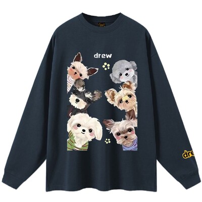 drew笑脸联名狗狗之家潮牌纯棉长袖衫卫衣ins美式秋冬情侣上衣T恤