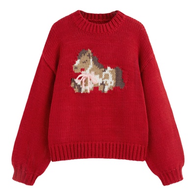 【曹颖甄选】【明星同款】CIDER小马毛衣新年针织长袖女红色上衣