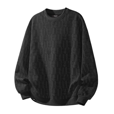 黑色圆领格子卫衣男士