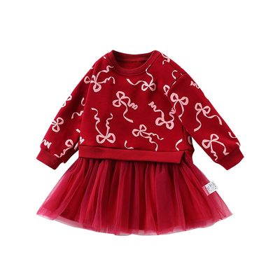 哈咪奇女童假两件喜庆秋冬连衣裙