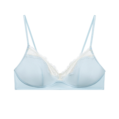 弗利少女法式内衣蕾丝V领超薄垫文胸小胸无钢圈胸罩套装舒适新品