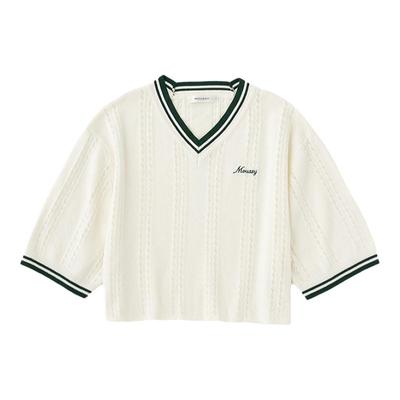 MOUSSY学院风通勤V领刺绣针织衫