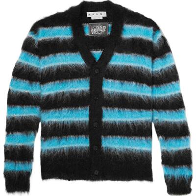 【38焕新周】MARNI男士蓝黑条纹马海毛混纺开襟衫