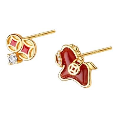 999纯银针马上暴富耳钉轻女