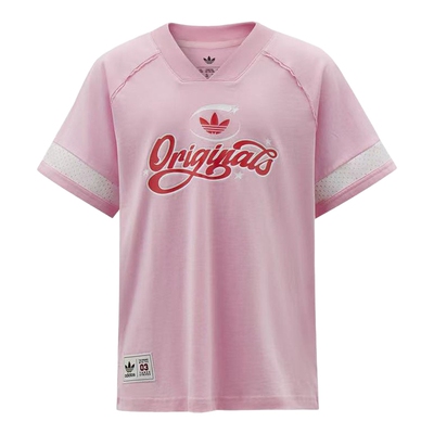 adidas阿迪达斯三叶草足球风V领半袖T恤夏女大童短袖上衣 KW2272