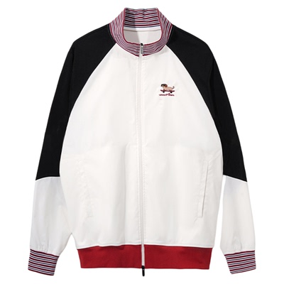 UMAMIISM有茂密声 美式条纹撞色腊肠狗立领户外运动拉链外套夹克