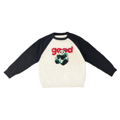 美好商店熊猫插肩袖毛衣