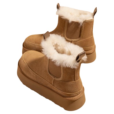 真羊毛保暖防水厚底内增高雪地靴