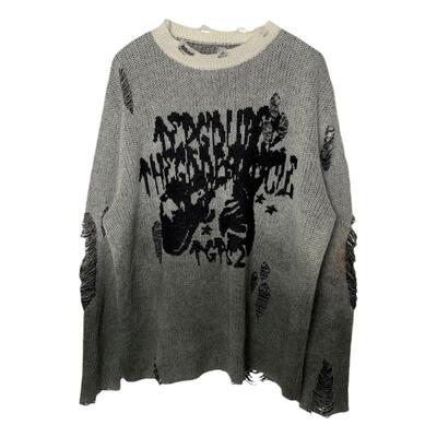 TGP渐变做旧磨破套头毛衣针织衫