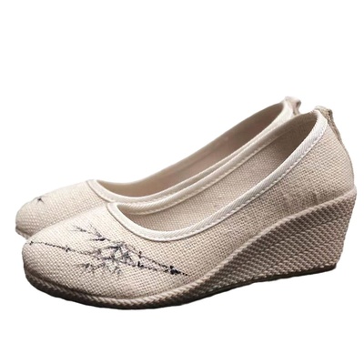 布鞋坡跟鞋手绘茶艺鞋禅意