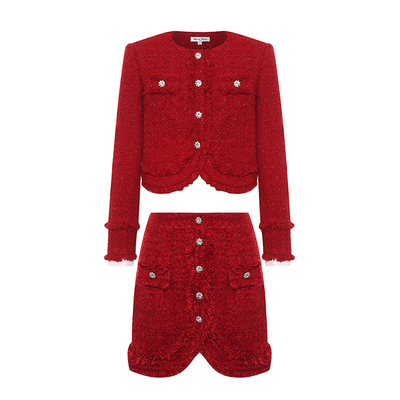 Maison Wester秋季关晓彤、赵丽颖同款官方套装小香风短裙上衣