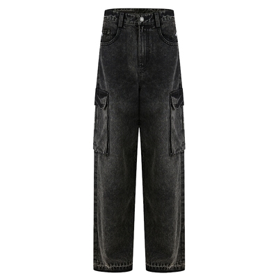 none毛边设计水洗雪花工艺牛仔裤