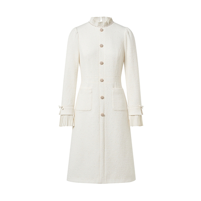 秋冬绵羊毛通勤高腰泡泡袖连衣裙