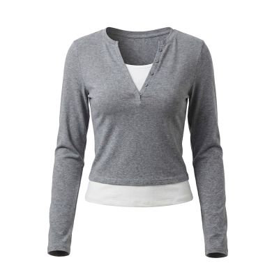 Ames【V领假两件撞色长袖】