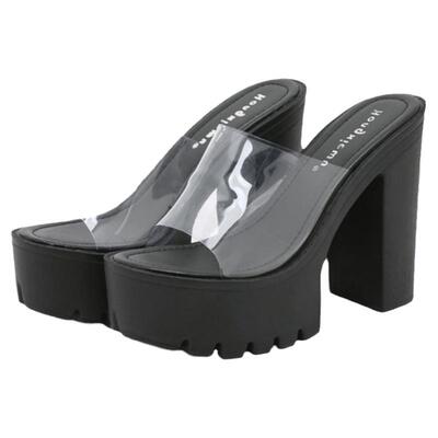 透明一字带露趾防水台厚底拖鞋女