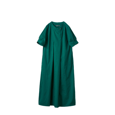 绿色纯棉套头连衣裙宽松中长裙