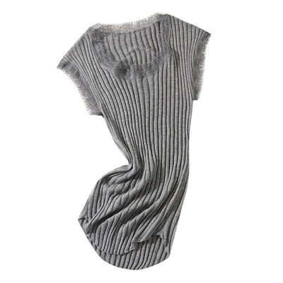 大于诗集 珍妮的旅途法式大U领蕾丝花边拼接修身针织衫女显瘦上衣