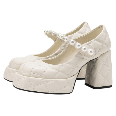 法式复古羊皮厚底粗跟玛丽珍鞋