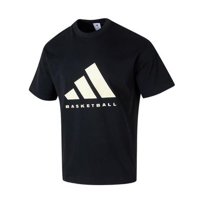 阿迪达斯黑色短袖T恤男女上衣2026冬季新款跑步透气运动服 JY0199