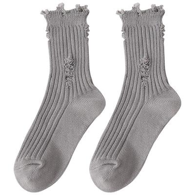 破洞袜子春秋中筒ins网红女纯棉